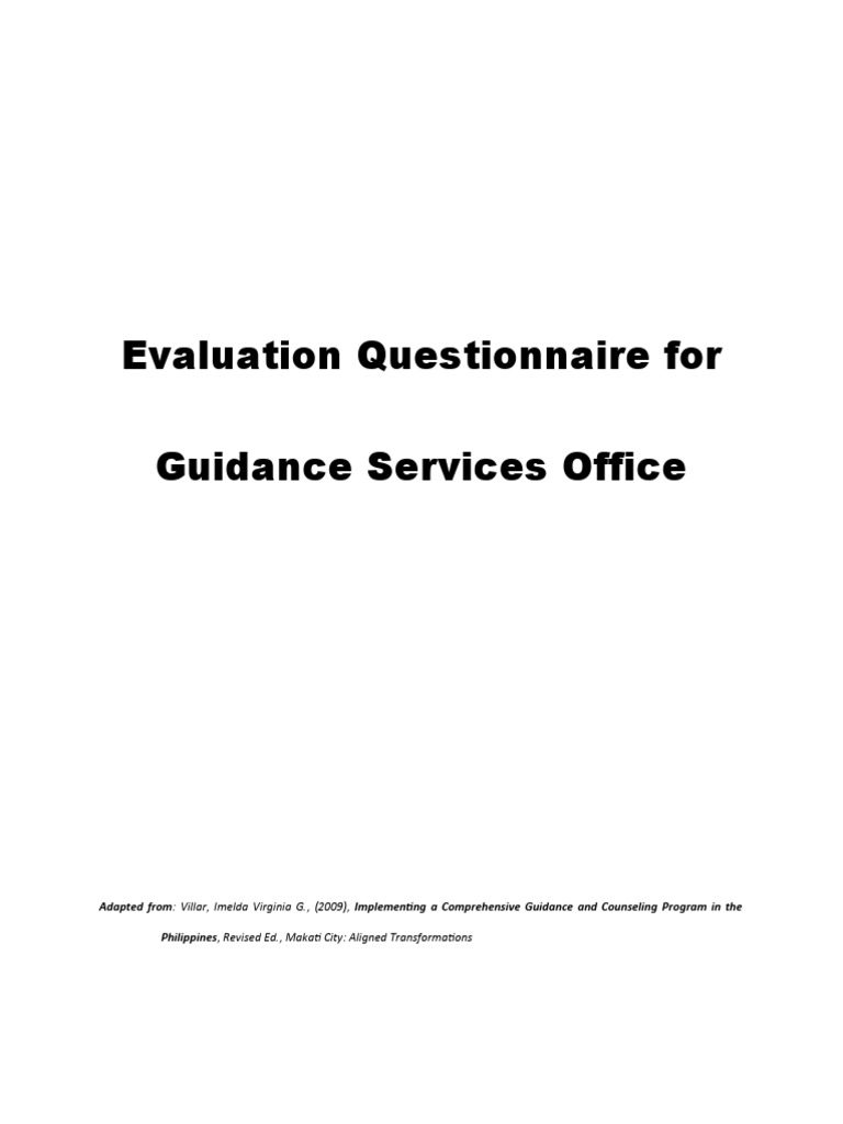 Evaluation Questionnaire For Guidance Services Office | PDF | School ...