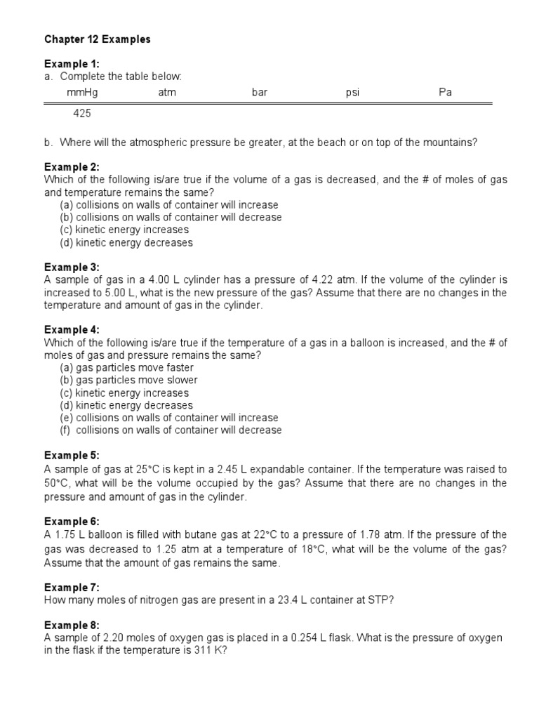 Chapter 12 Examples Example 1 | PDF | Gases | Pressure