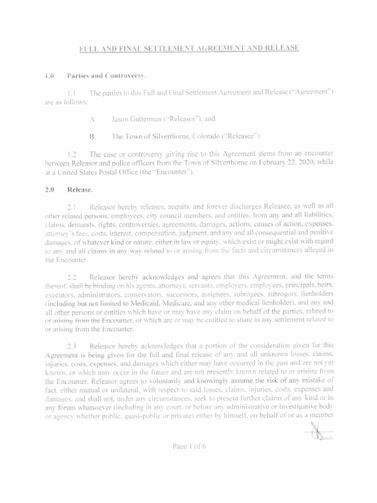 Fully Executed Settlement Agreement (01772755x9EB48) Release of Liability $9500 | PDF