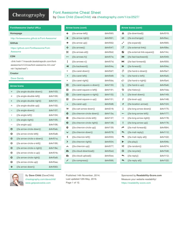 Font Awesome Cheat Sheet PDF | PDF