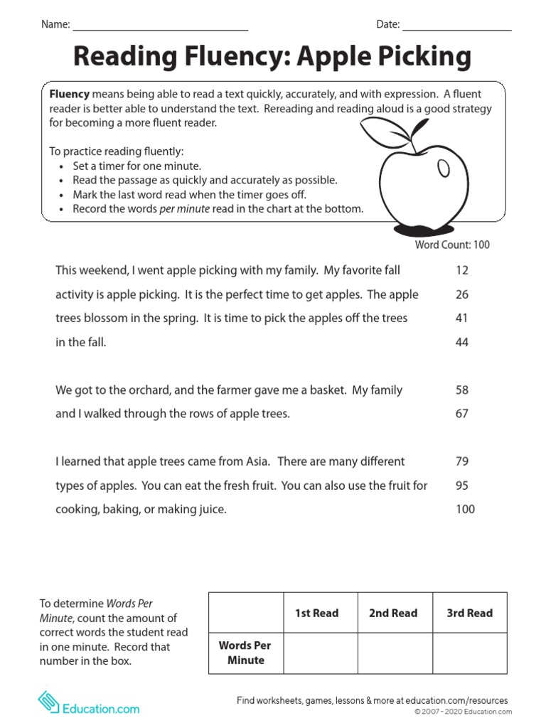 Reading Fluency Apple Picking | PDF