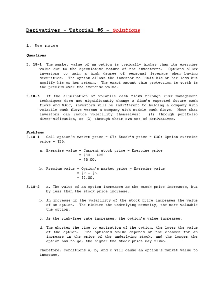 Tutorial 6 Solutions | PDF | Option (Finance) | Moneyness