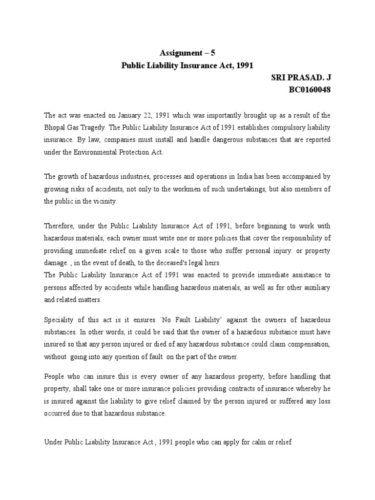 A5-Public Liabilty Insurance Act, 1991 | PDF | Liability Insurance ...