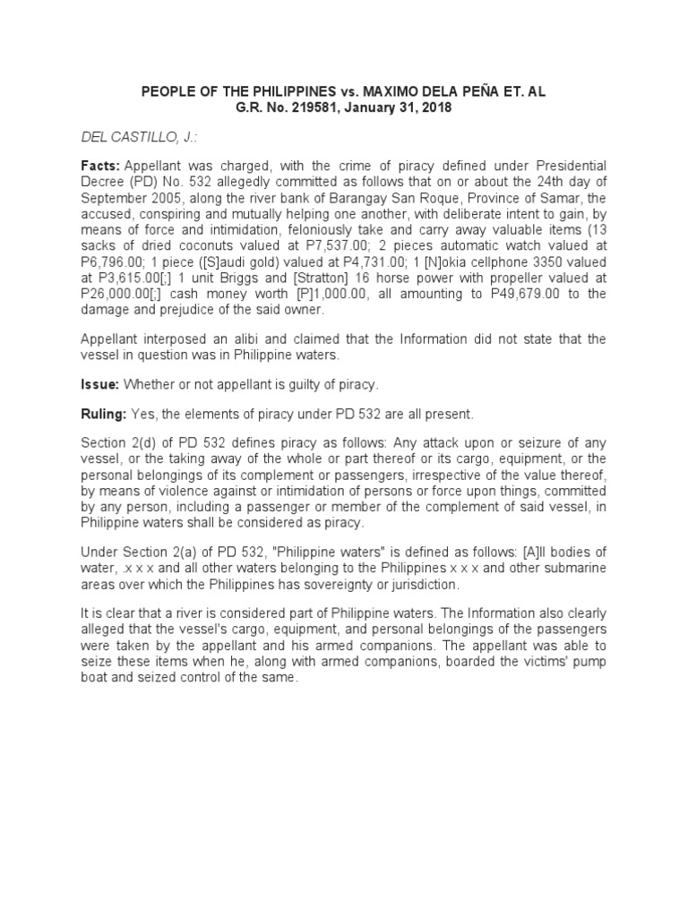 PEOPLE OF THE PHILIPPINES vs. MAXIMO DELA PEÑA ET. AL | PDF