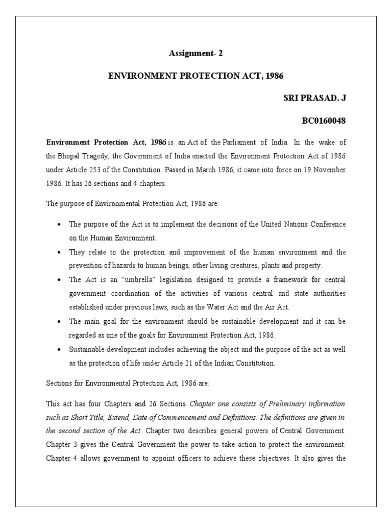 A2-Environment Protection Act, 1986 | PDF | Environmental Protection ...