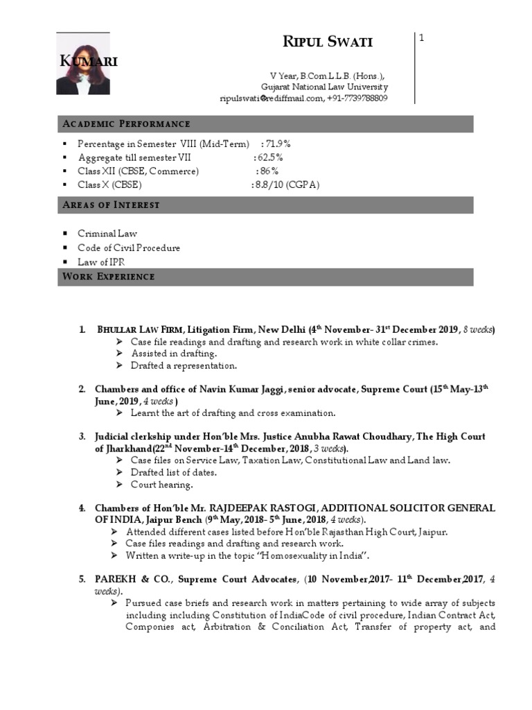 Ripul Swati Kumar's Resume: A Comprehensive Summary of Academic and Professional Experience in ...