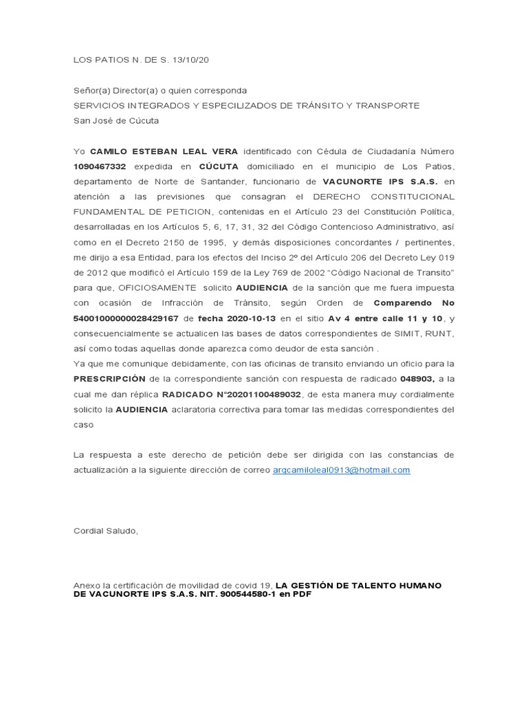 Modelo-Prescripcion-Multas-De-Transito 2 | PDF