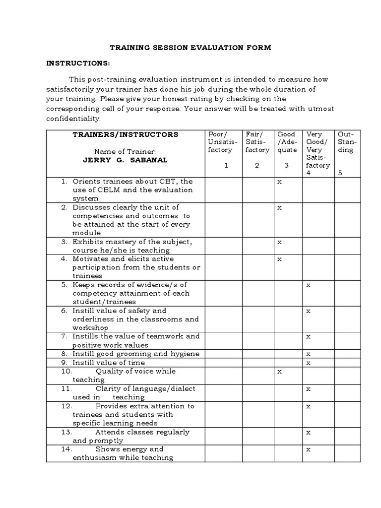 Training Session Evaluation Form Instructions | PDF | Educational ...