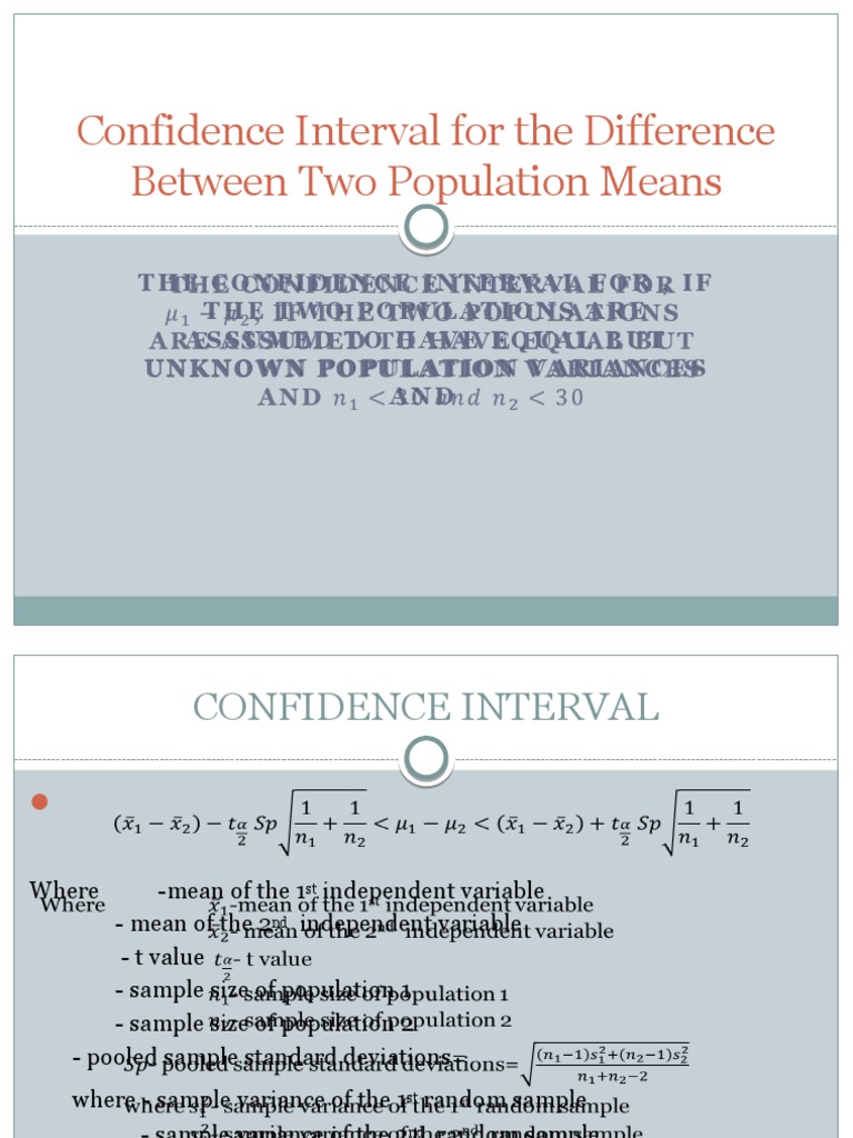7 Confidence Interval For The Difference Between Two Population | PDF