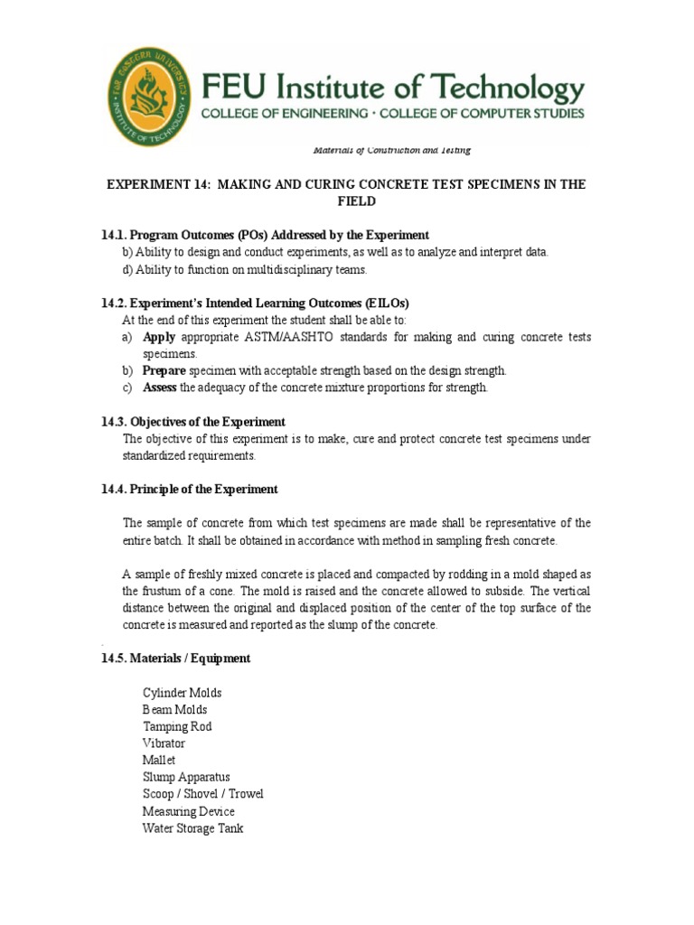 Experiment # 14 | PDF | Experiment | Concrete