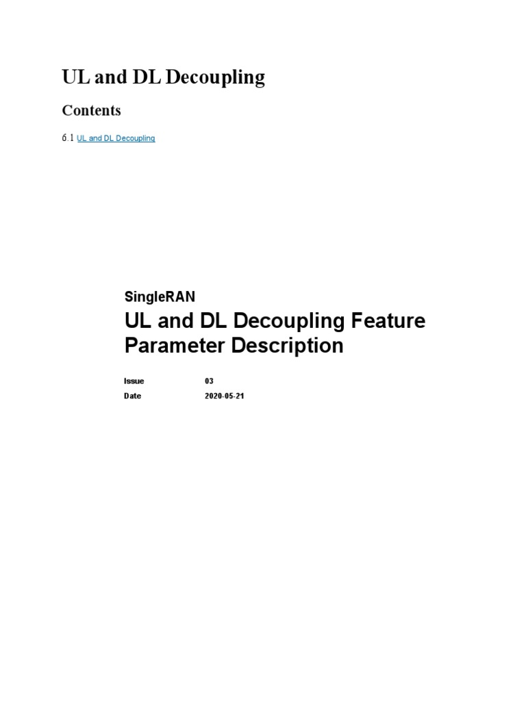UL and DL Decoupling Feature Parameter Description | PDF | Duplex (Telecommunications) | Lte ...