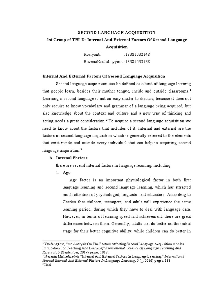 Internal And External Factors That Impact Second Language Acquisition: An Analysis Of The ...