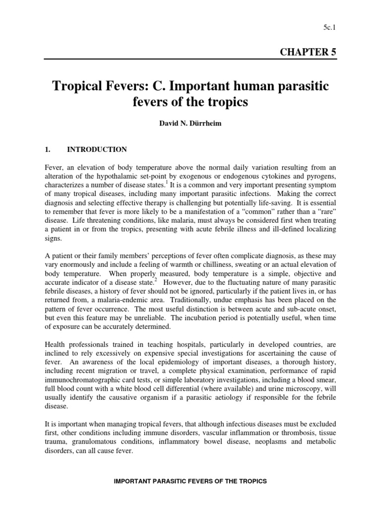 Tropical Fevers: C. Important Human Parasitic Fevers of The Tropics ...