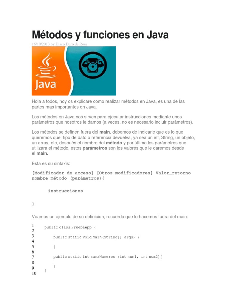 Métodos y Funciones en Java PDF | PDF | Java (lenguaje de programación) | Método (programación ...