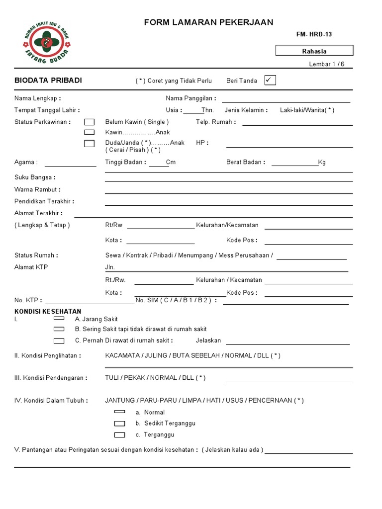 Form Lamaran Kerja | PDF