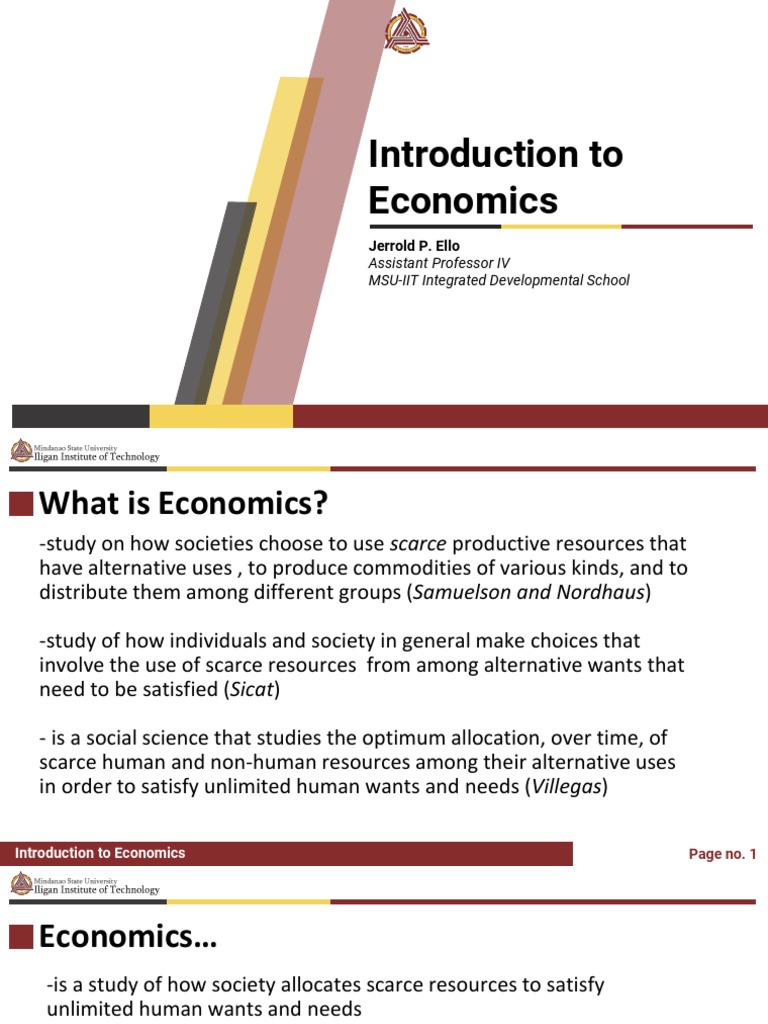Introduction To Economics | PDF | Economic System | Resource