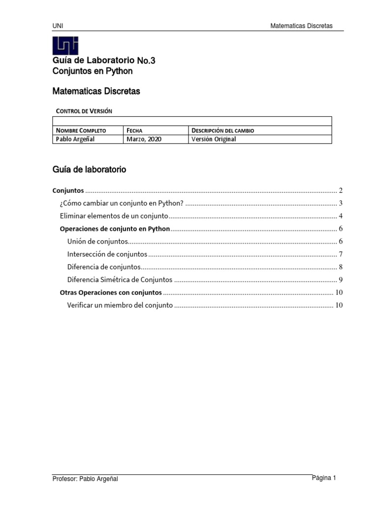 Guia de Laboratorio de Python Conjuntos - MD | PDF | Conjunto ...