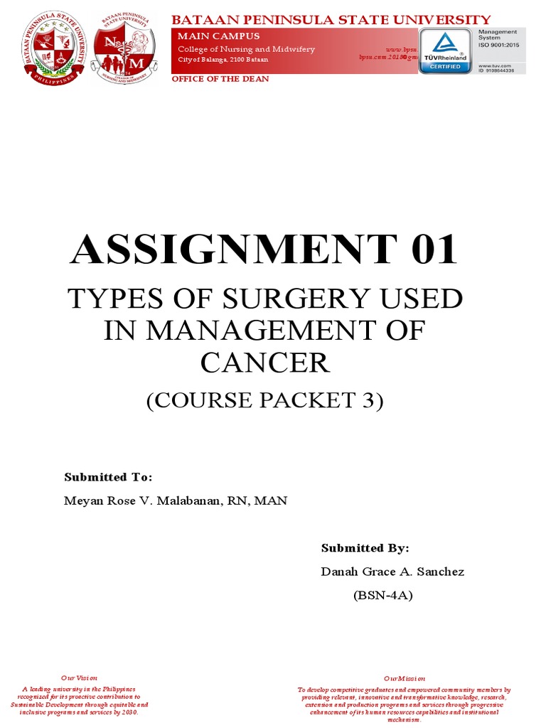 Assignment 01: Types of Surgery Used in Management of Cancer | PDF ...