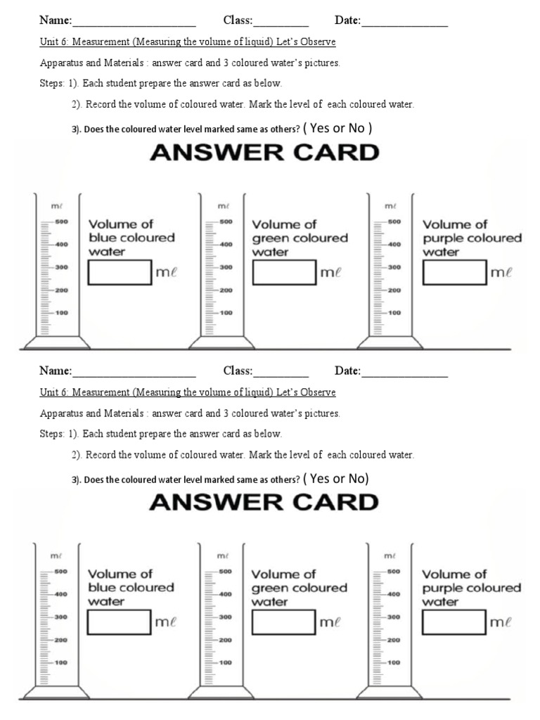 Measuring Liquid Volume Activity | PDF | Teaching Methods & Materials | Law