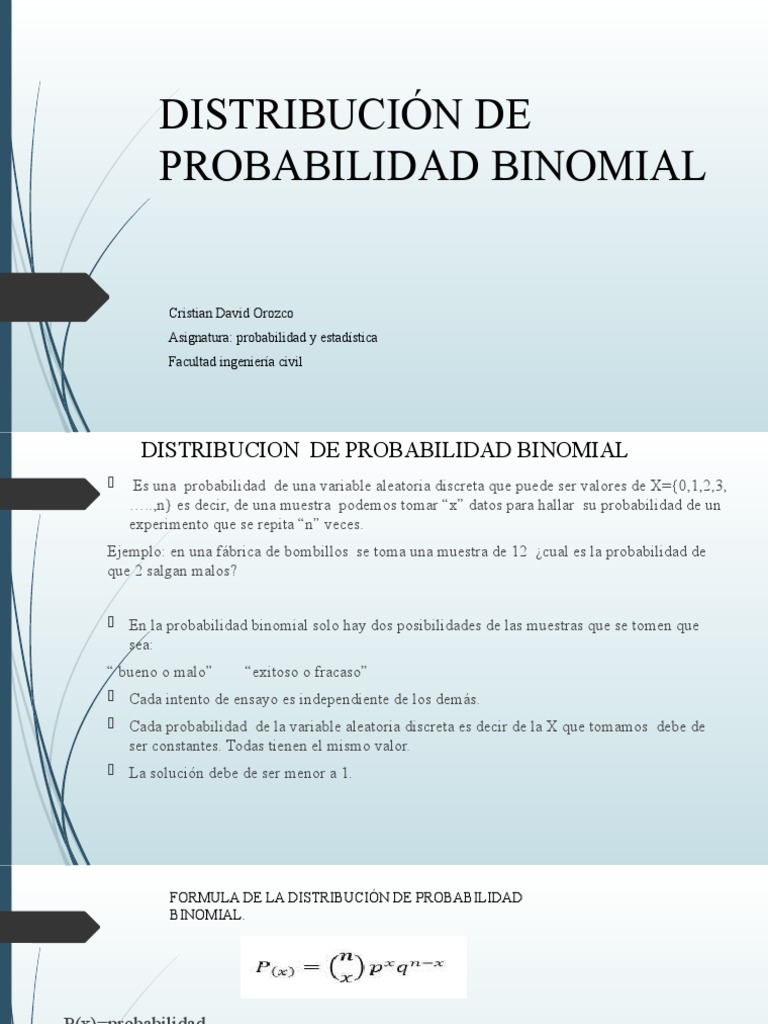 DISTRIBUCIÓN DE PROBABILIDAD BINOMIAL | PDF | Probabilidad | Distribución de probabilidad