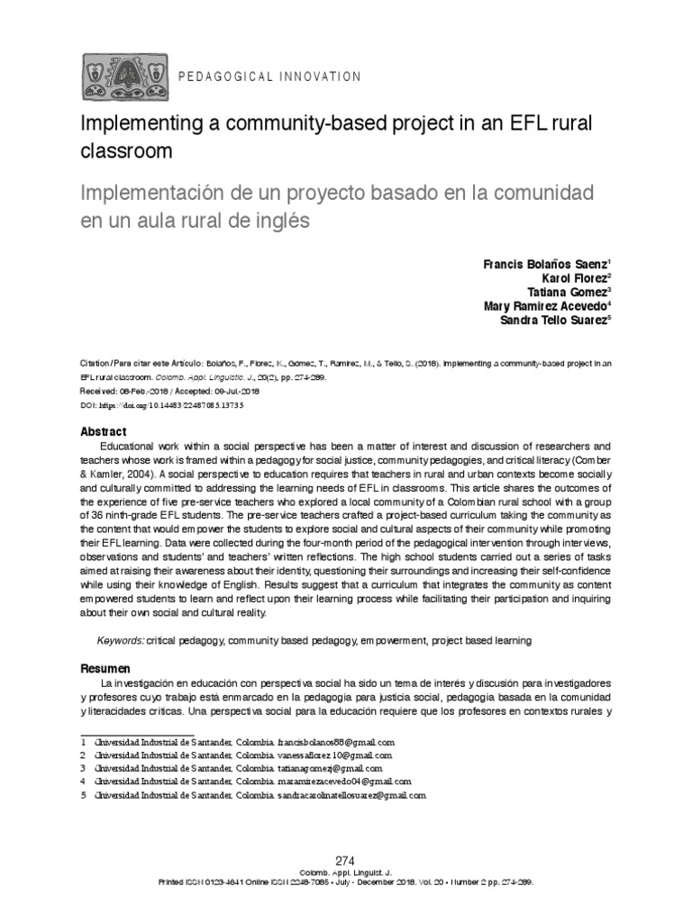 Implementing A Community-Based Project in An EFL Rural Classroom | PDF ...