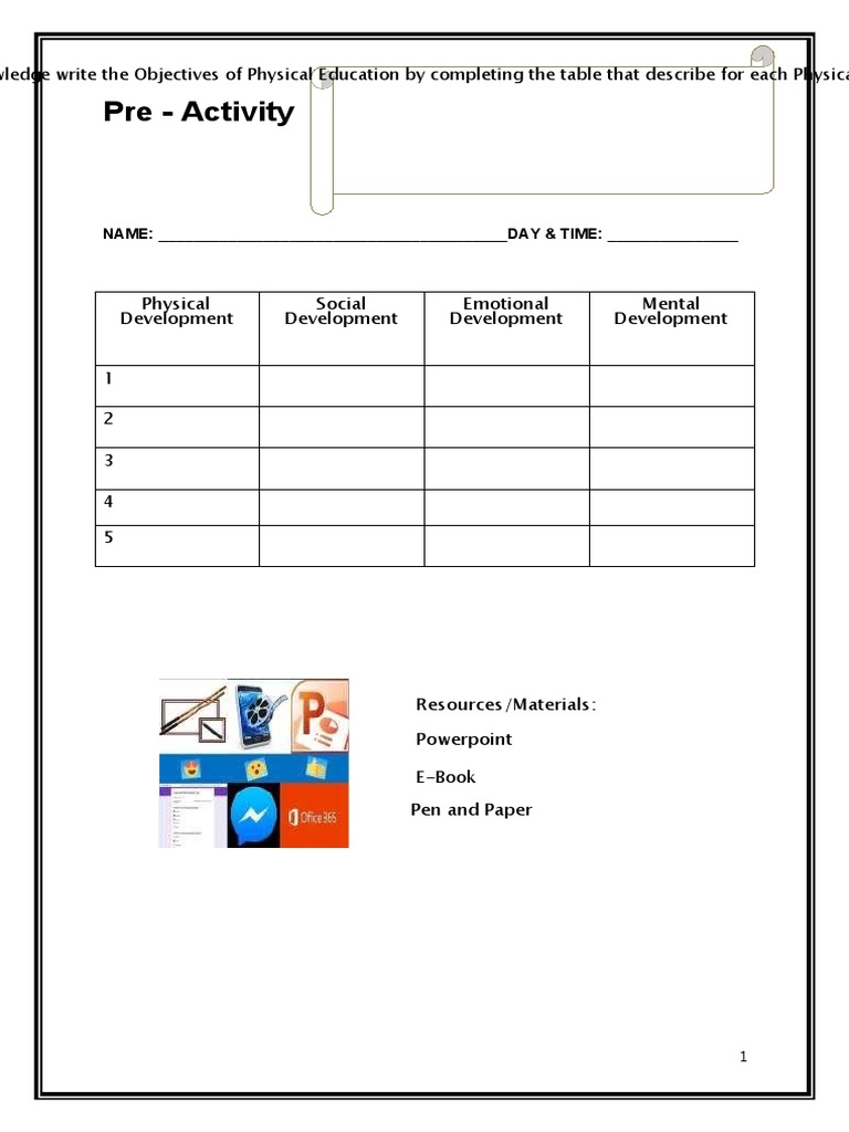 Pre - Activity: NAME: - DAY & TIME | Download Free PDF | Behavior ...