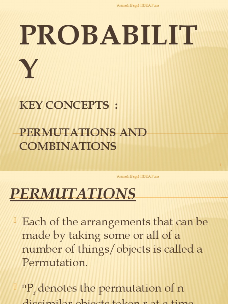 Probabilit Y: Key Concepts: Permutations and Combinations | PDF | Probability Distribution ...