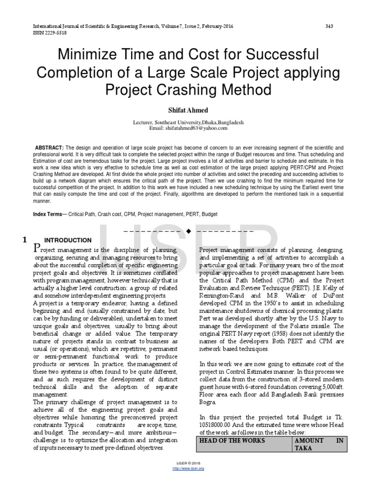 Minimize Time and Cost For Successful Completion of A Large Scale ...