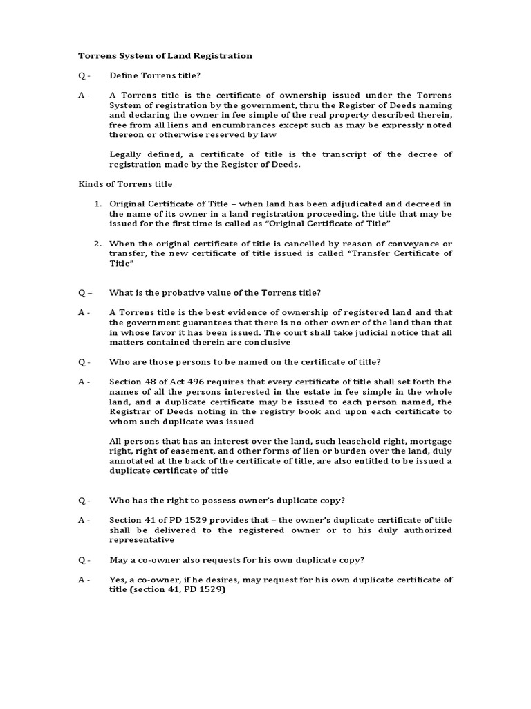 4 LTD-Torrens-System-of-Land-Registration | PDF | Laches (Equity ...