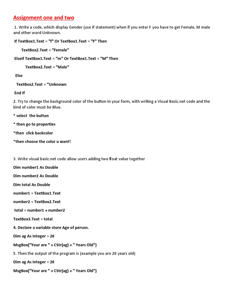 Vb All Assignment Pdf Visual Basic Net Software 1282
