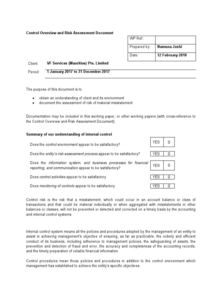 Control Overview Document VFS | PDF | Internal Control | Risk