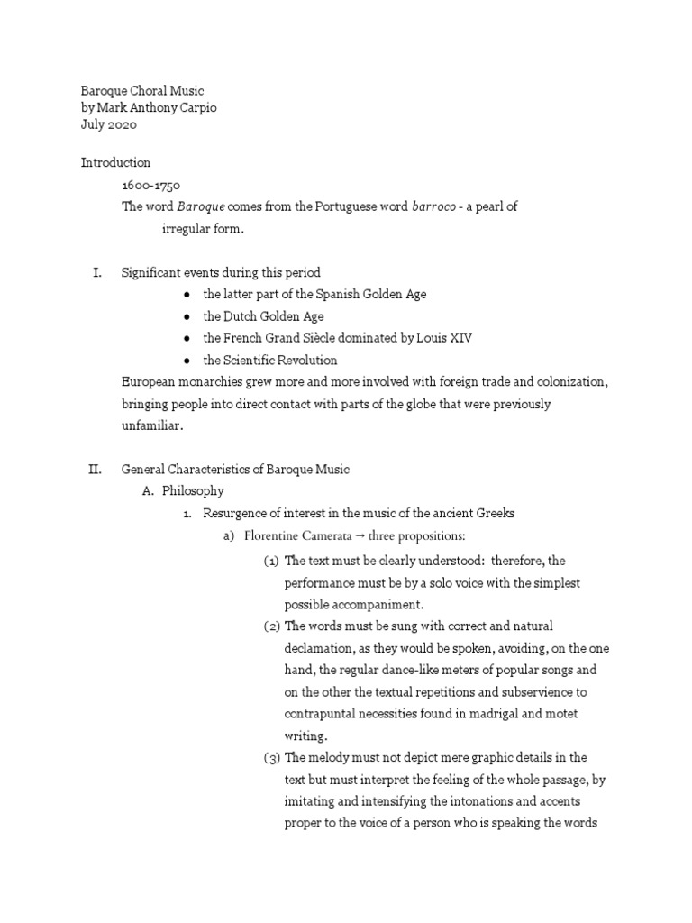 Baroque Choral Music Handout | PDF | Choir | Tempo