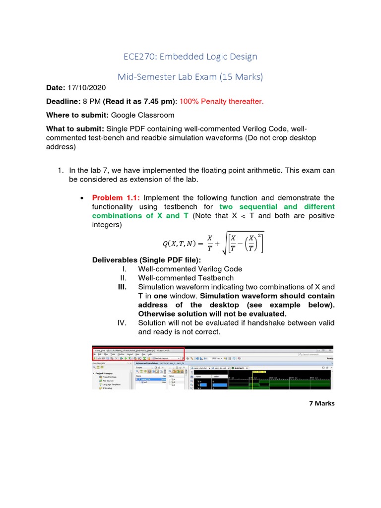 ECE270: Embedded Logic Design Mid-Semester Lab Exam (15 Marks) | PDF | Software Engineering ...