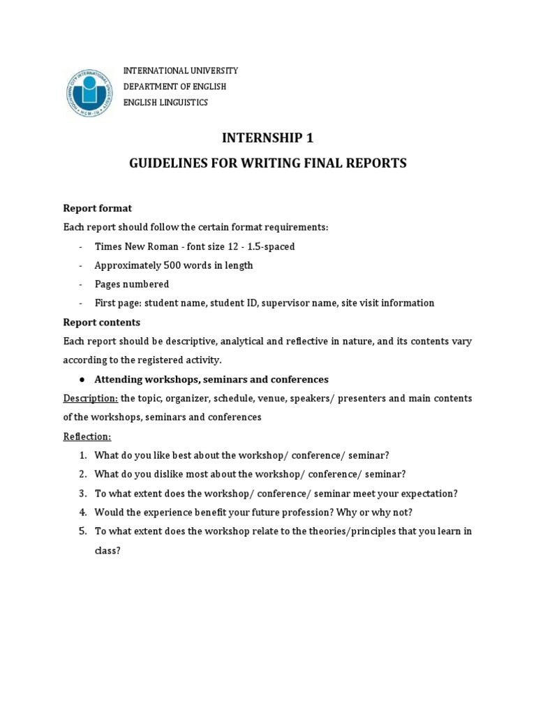 Internship 1 Guidelines For Writing Final Reports: Report Format | PDF