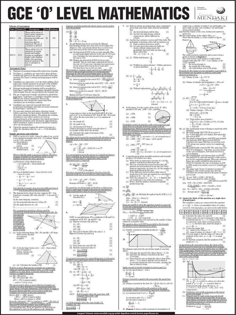 Gce O' Level Mathematics: Scheme of Assessment | PDF | Area | Triangle