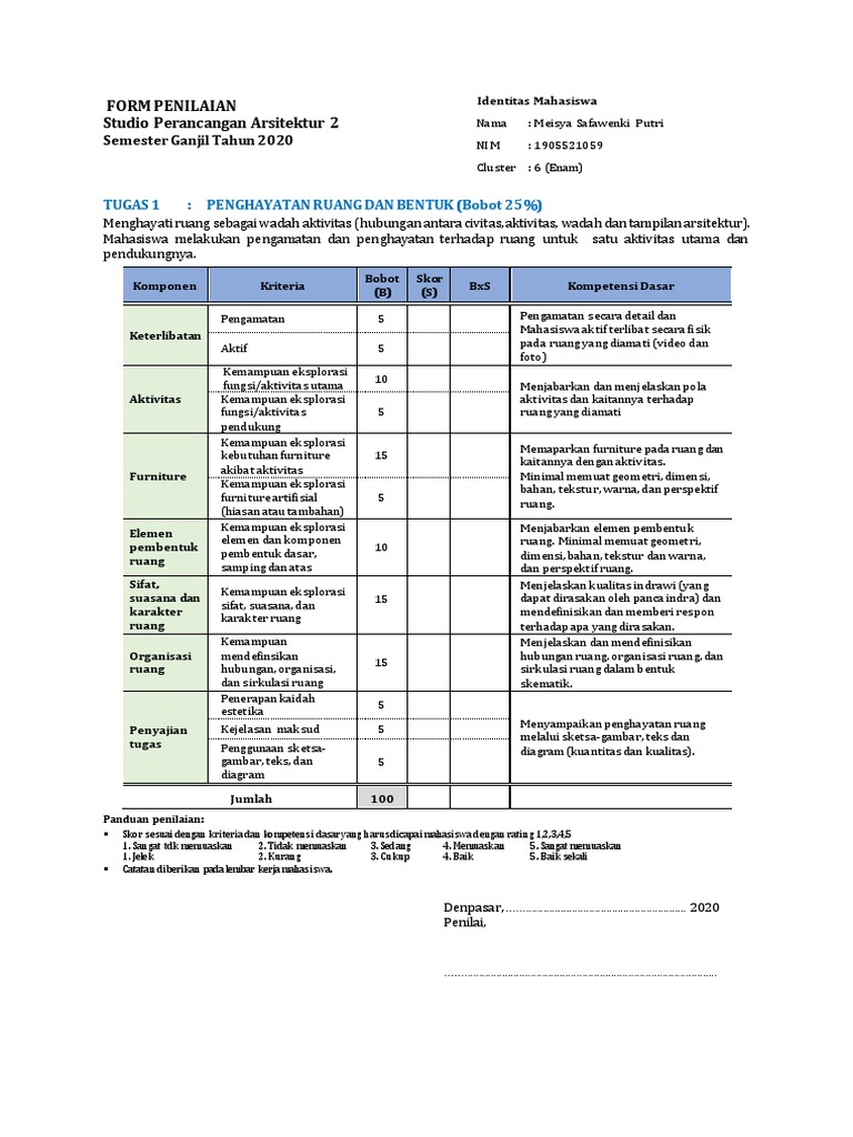 Form Penilaian Tugas 1 SPA 2 PRL | PDF