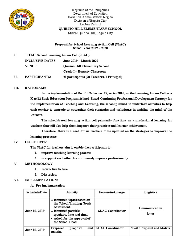 Slac Proposal | Download Free PDF | Teachers | Learning