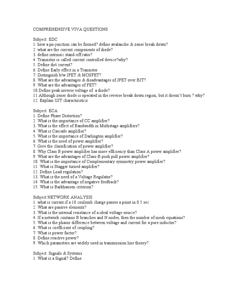 Comprehensive Viva Questions | PDF | Amplifier | Fourier Transform