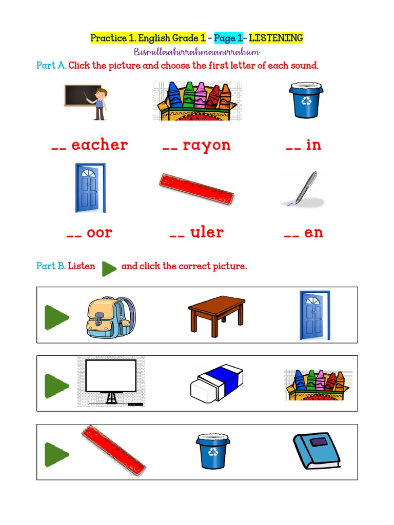 Grade 1 English Listening Practice | PDF | Language Arts & Discipline | Art