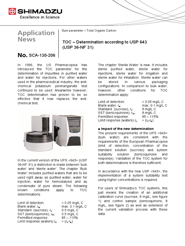 TOC Application - TOC-L - TOC - Determination According To USP 643 ...