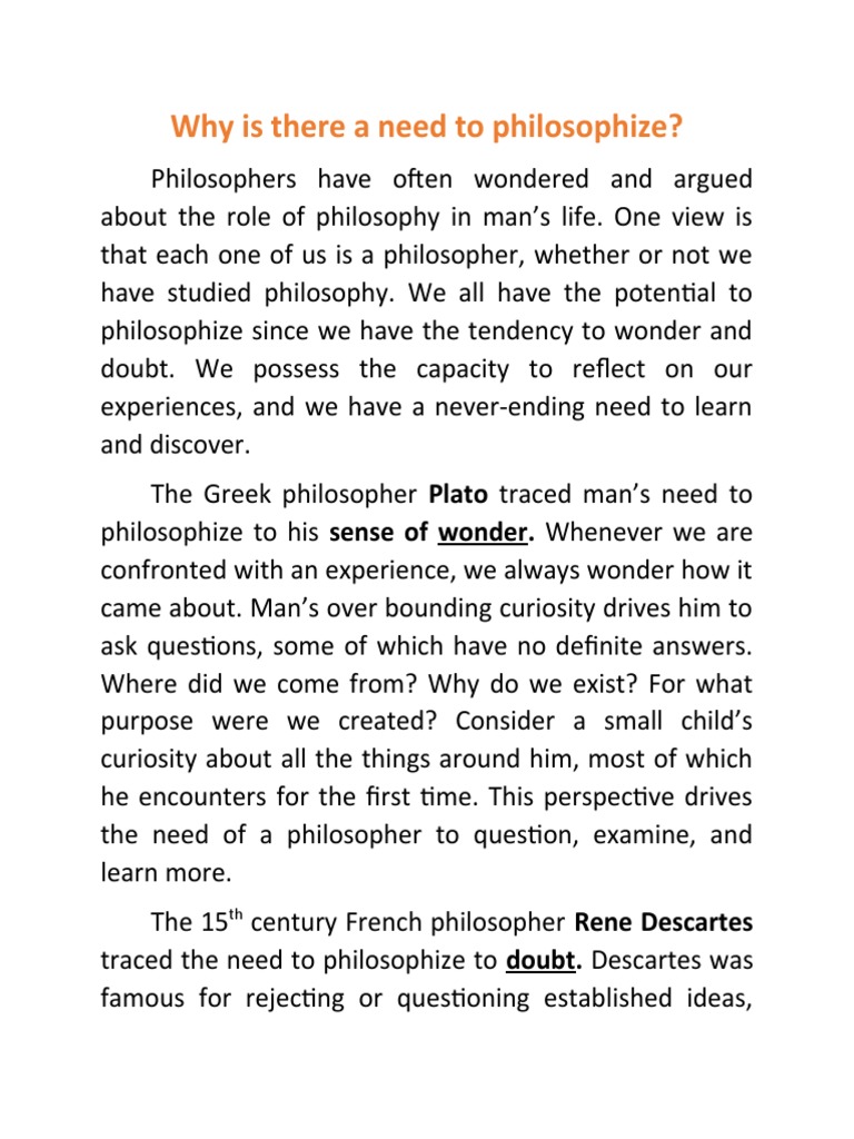 Why Is There A Need To Philosophize | PDF | Metaphysics | Idea