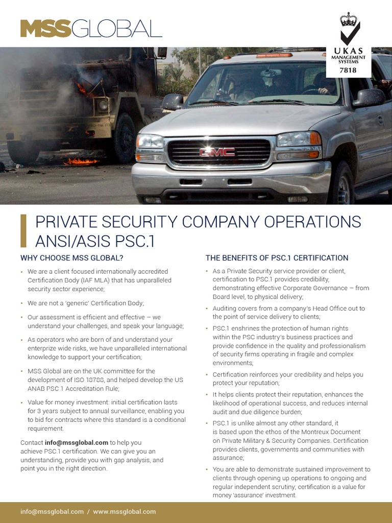 Private Security Company Operations Ansi/Asis Psc.1: Why Choose Mss ...