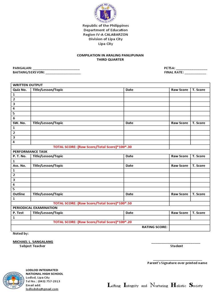 L I H S: Republic of The Philippines Department of Education Region Iv ...
