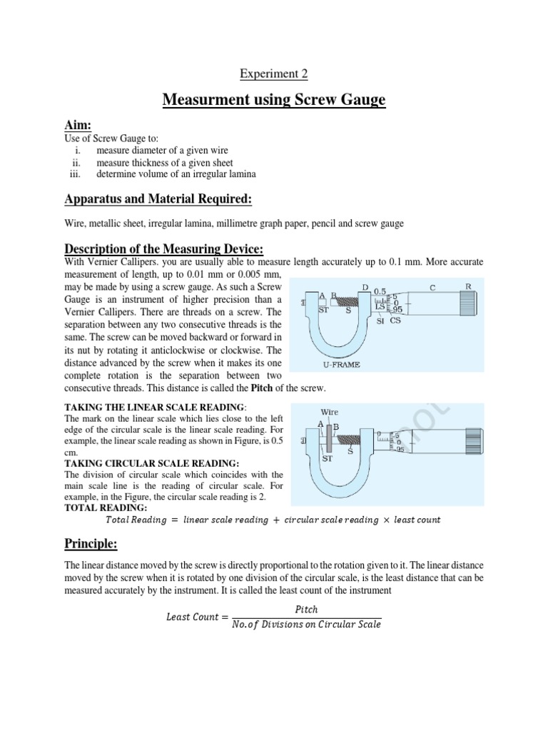 Lab Manual (Screw Gauge) PDF | PDF | Wire | Teaching Mathematics