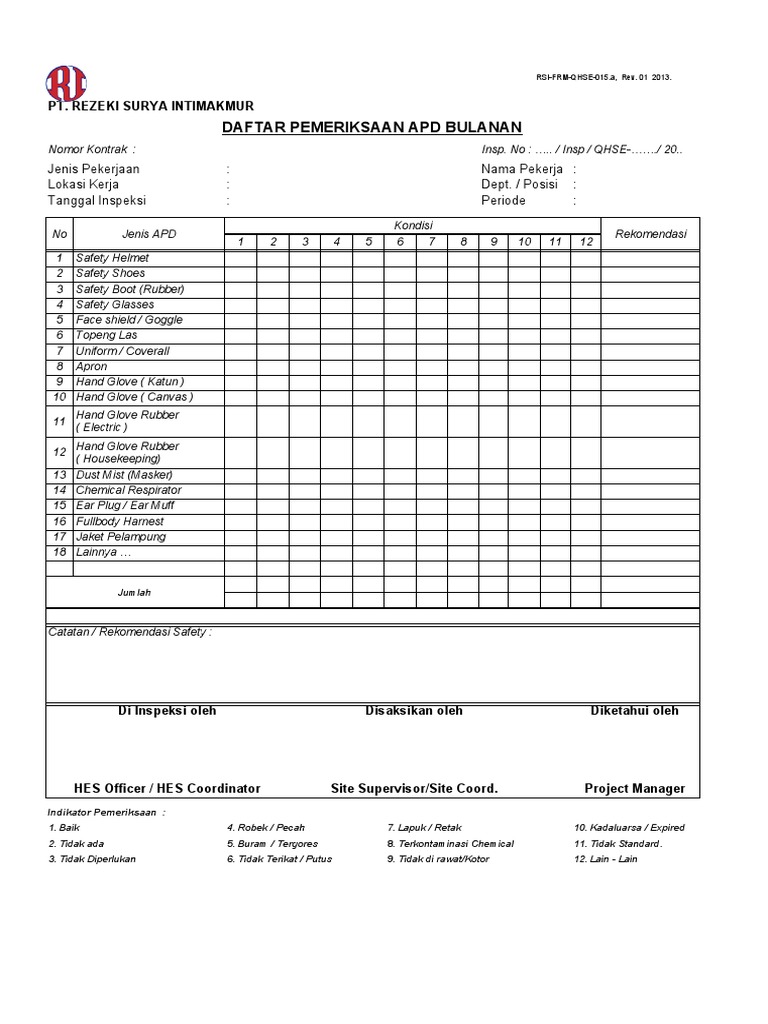 QHSE-15 Form Inspeksi PPE | PDF