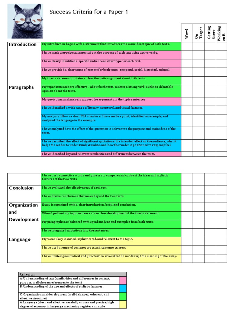 Paper One Success Criteria | PDF | Essays | Sentence (Linguistics)