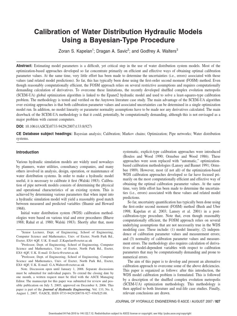 Calibration of Water Distribution Hydraulic Models | PDF | Mathematical ...