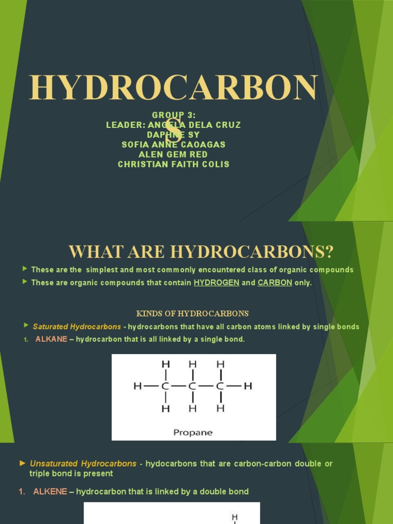 Hydrocarbon S: Group 3: Leader: Angela Dela Cruz Daphne Sy Sofia Anne ...