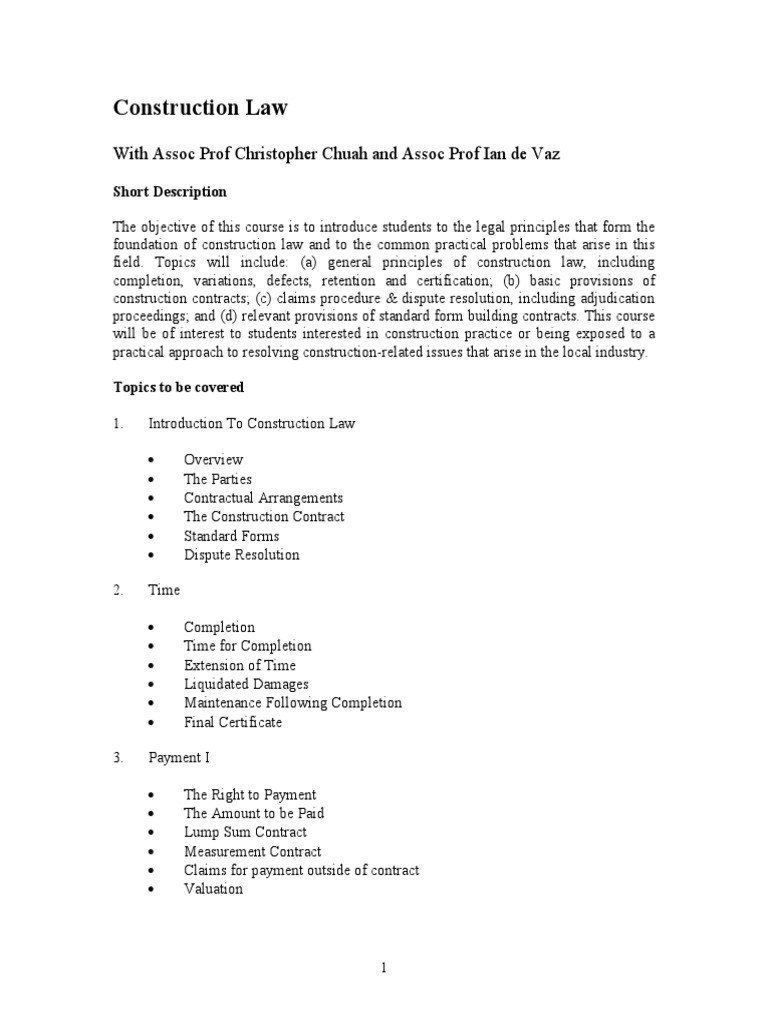 Construction Law: With Assoc Prof Christopher Chuah and Assoc Prof Ian ...