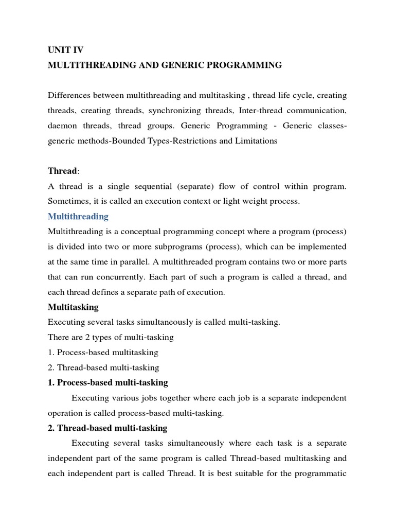 Cs8392 Oop Unit 4 Notes Pdf Process Computing Thread Computing 6890
